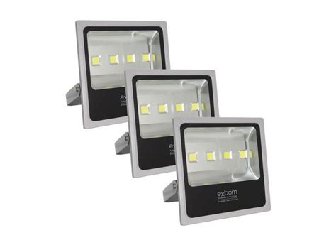 Kit 3 Refletor Holofote Led 200w Prova Dágua Branco Frio 6500k Slim Bi
