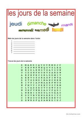 39 Jours de la semaine Français FLE fiches pedagogiques pdf