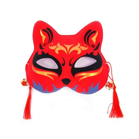 Japanese White Cat Half Mask Black And Red Pattern Kuro To Aka No Moyō