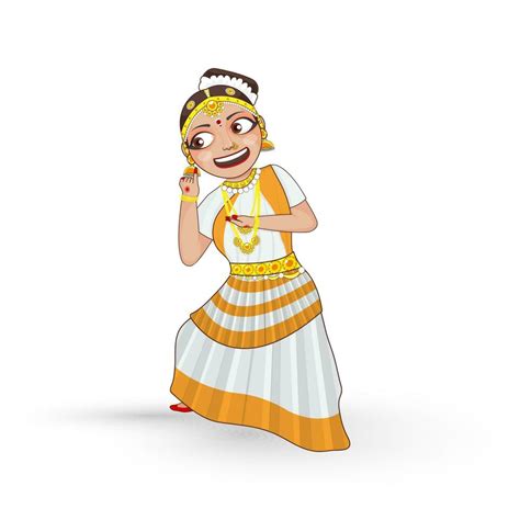 Cheerful Woman Performing Mohiniyattam Classical Dance In Traditional