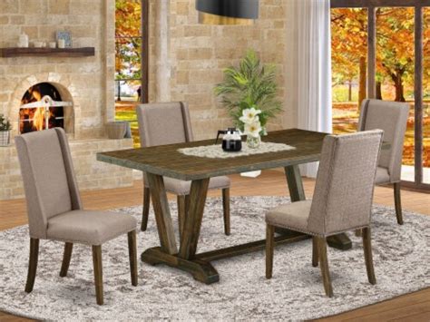 5 Piece Table Set Included 4 Chairs And Table With Jacobean Table Top