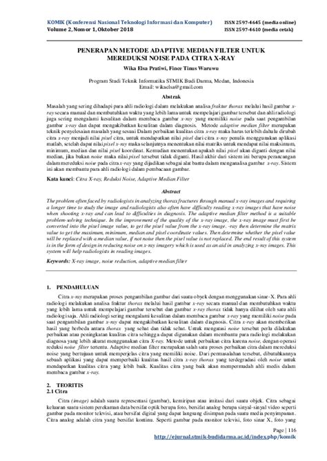 Pdf Penerapan Metode Adaptive Median Filter Untuk Mereduksi Noise