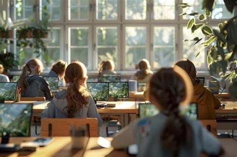 Students Using Tablets In Class Premium Ai Generated Image