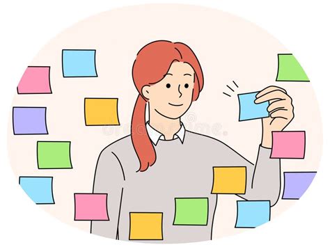 Businesswoman Work With Sticky Notes On Board Stock Vector