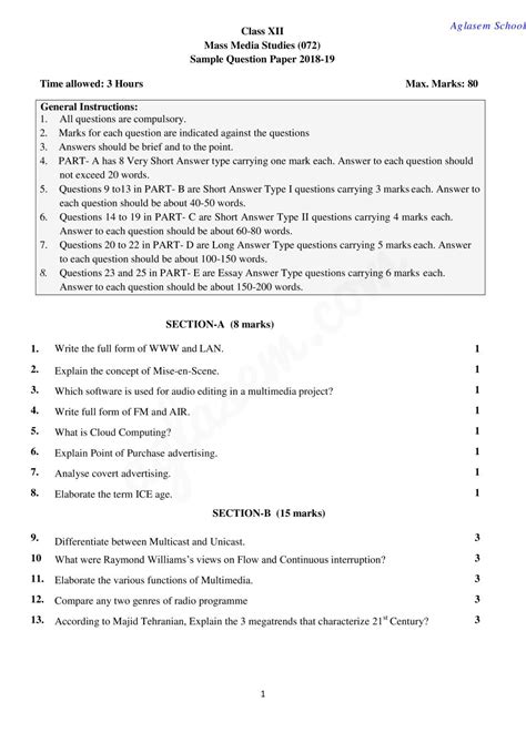 Cbse Class 12 Mass Media Studies Elective Sample Paper 2024 Pdf
