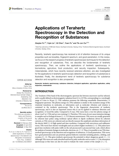 Pdf Applications Of Terahertz Spectroscopy In The Detection And