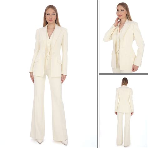 Womens 3 Piece Ivory Jacket Vest And Pants Suit Formal Office