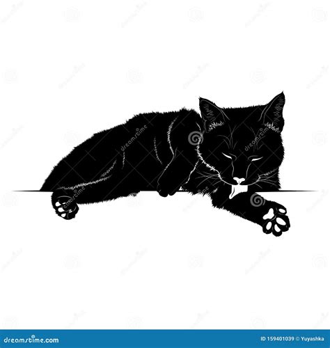 Silueta Negra De Un Gato Lamiendo Su Pata Ilustración Del Vector