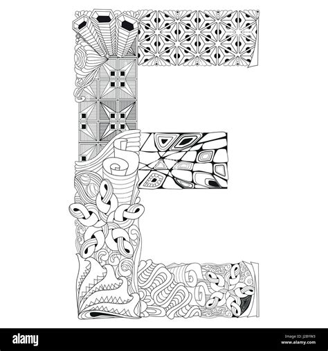 Letter E For Coloring Vector Decorative Zentangle Object Stock Vector