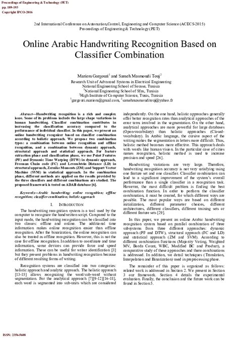 Pdf Arabic Handwriting Recognition Based On Classifier Combination Pdf Arabic Handwriting Recognition Based On Classifier Combination