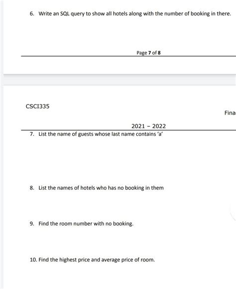 Solved Problem 4 Sql Queries 30 Pts Consider The