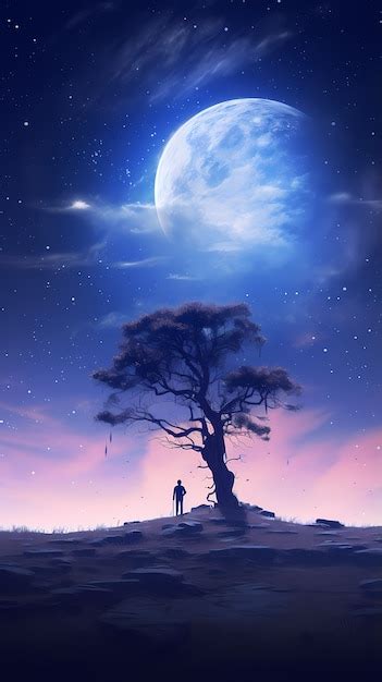 Papier Peint Lune Et Arbre D art Numérique Photo Gratuite