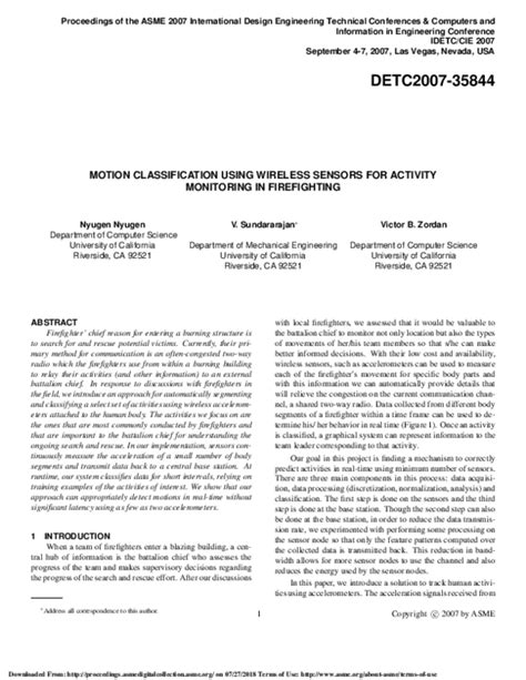 Pdf Motion Classification Using Wireless Sensors For Activity