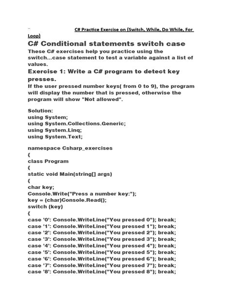 C Practice Exercise On Switch While Do While For Loop Pdf C