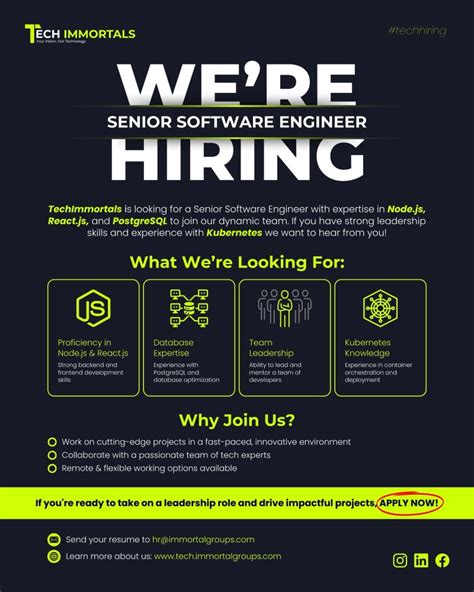Techhiring Softwareengineer Nodejs Reactjs Postgresql Kubernetes Tech Immortals