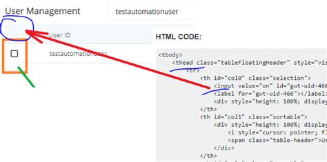 Automated Testing Not Able To Select The Checkbox Of A Html Row