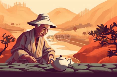 喝中国茶的爷爷插画图片下载 正版图片600063697 摄图网