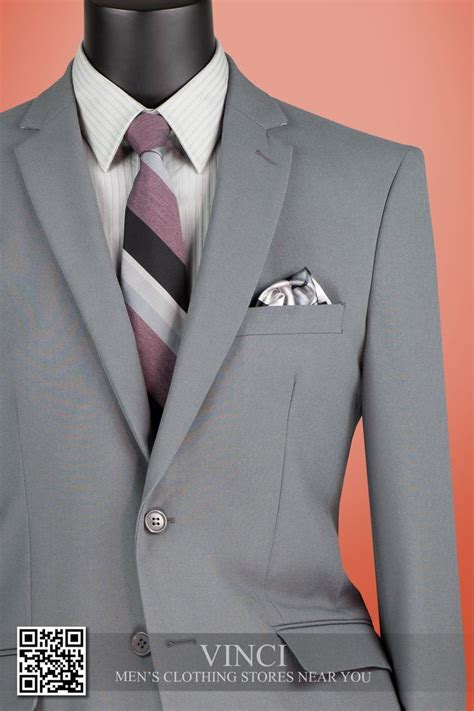 Medium Gray Slim Fit 2 Buttons Suits For Men Vinci Style S 2PP Medium Gray