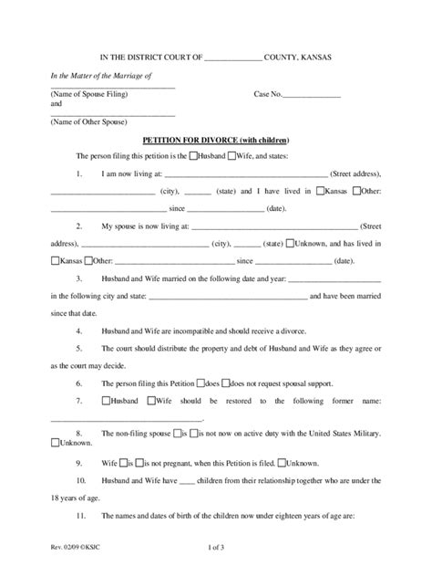 Kansas Divorce Forms Free Templates In Pdf Word Excel To Print