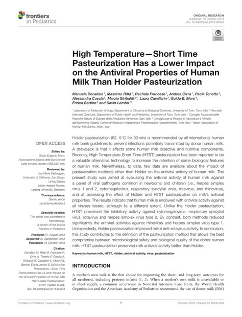 Pdf High Temperature—short Time Pasteurization Has A Lower Impact On
