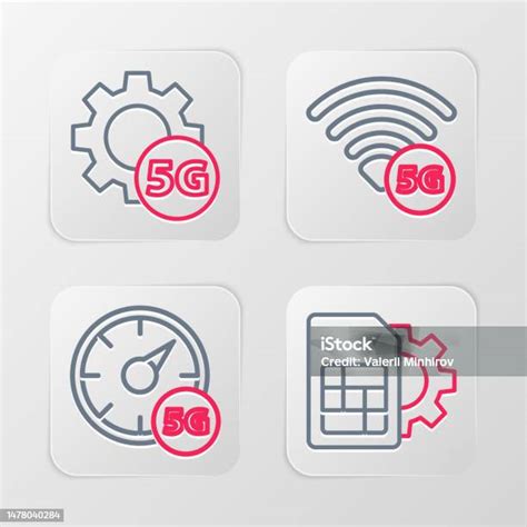 라인 Sim 카드 설정 디지털 속도계 5g 네트워크 및 설정 아이콘을 설정합니다 벡터 개념에 대한 스톡 벡터 아트 및 기타