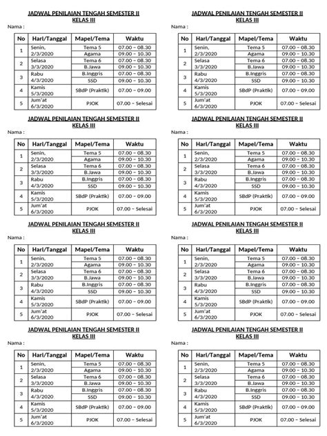 Jadwal Pas I Kelas Iii Pdf