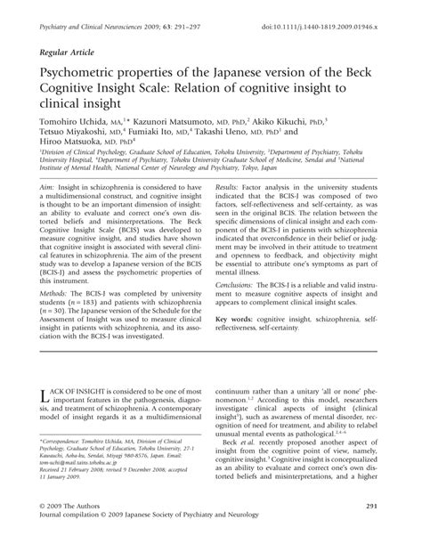 Pdf Psychometric Properties Of The Japanese Version Of The Beck