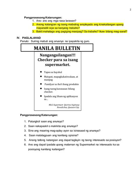 Values Integration Demo Lesson Plan In Filipino Vi Docx
