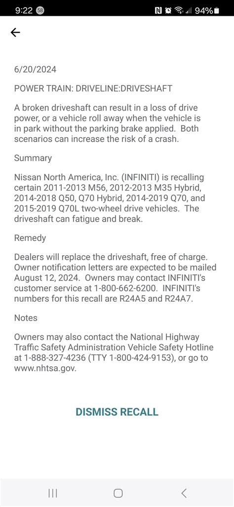 Infiniti Recall Certain 2014 2018 Q50s Possibly Affected Rq50