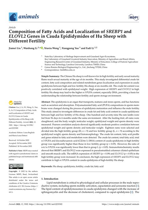 Pdf Composition Of Fatty Acids And Localization Of Srebp1 And Elovl2