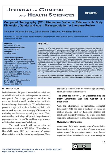 Computed Tomography Ct Attenuation Value In Relation With Body