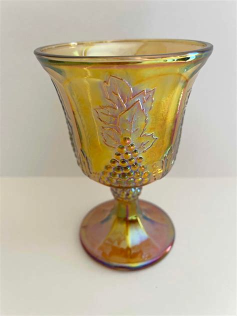 Carnival Glass Goblet Harvest Pattern Mostly Fine Things