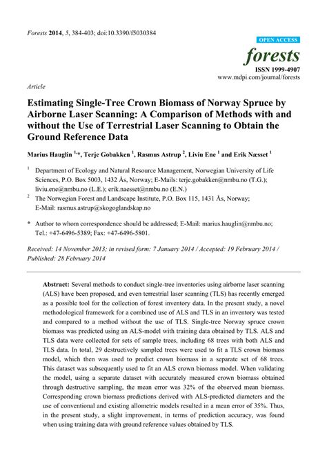Pdf Estimating Single Tree Crown Biomass Of Norway Spruce By Airborne Laser Scanning A