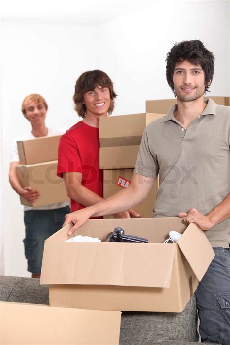 Babe Men Moving Boxes Stock Image Colourbox