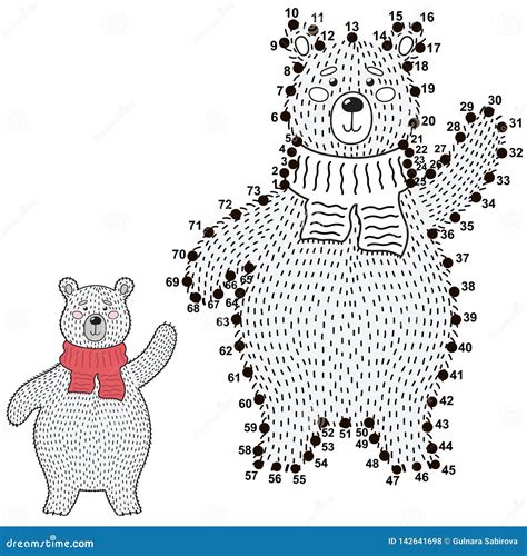 Conecte Los Puntos Y Dibuje Un Oso Polar Lindo Ilustración del Vector