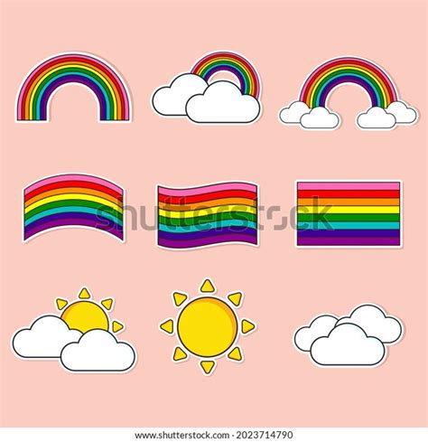 Sticker Cute Rainbow Clouds Sun Stock Vector Royalty Free 2023714790