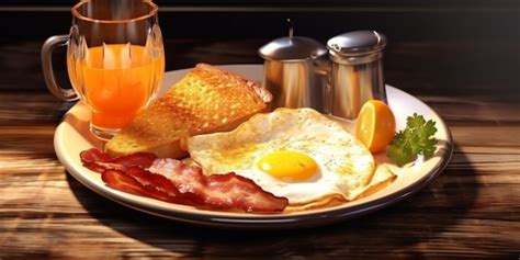 Premium Photo Fried Eggs And Bacon Breakfast Generative Ai