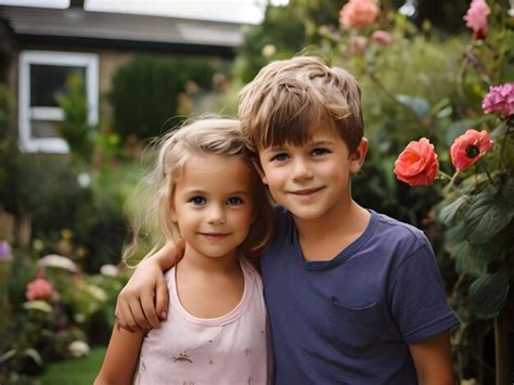 Default Brother Sister In Garden Sibling Love Premium Ai Generated Image