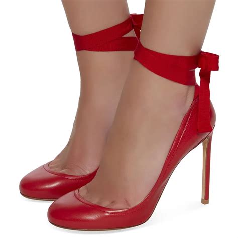 Red Round Toe Stiletto Heels Sexy High Heel Strappy Pumps Fsjshoes