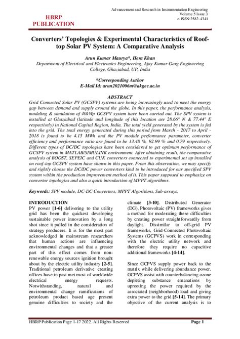 Pdf Converters Topologies And Experimental Characteristics Of Roof Top Solar Pv System A