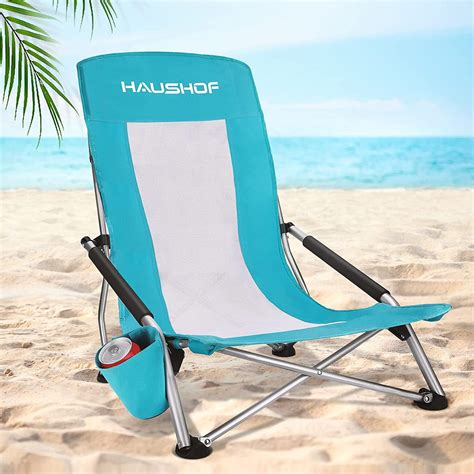 HAUSHOF High Back Beach Chair, Mesh Back Folding Chair, Lightweight Low ...
