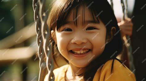 Premium Photo Close Up Smiling Face Young Asian Girl Playing On A