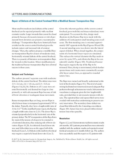 Pdf Repair Of Defects Of The Central Forehead With A Modified Banner