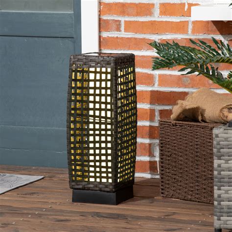 Outsunny Outdoor Rattan Solar Lantern Brushed Pe Wicker Patio Garden