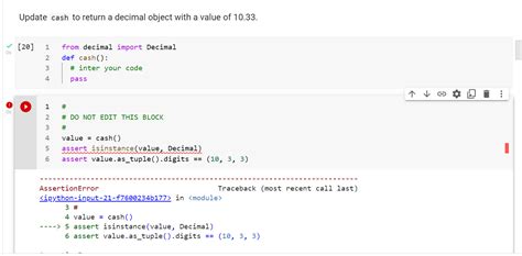 Solved Update Cash To Return A Decimal Object With A Value Chegg