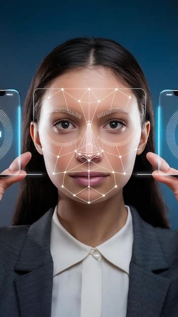 Female Scans Face Using Facial Recognition System On Smartphone For