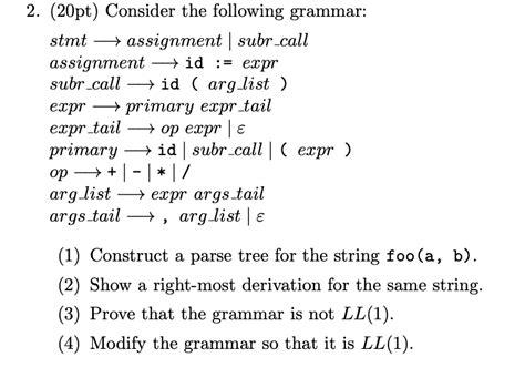 solved 2 20pt consider the following grammar stmt →