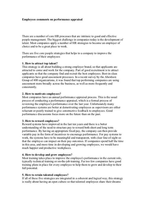Employees Comments On Performance Appraisal
