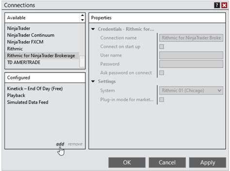 rithmic connection guide on ninjatrader