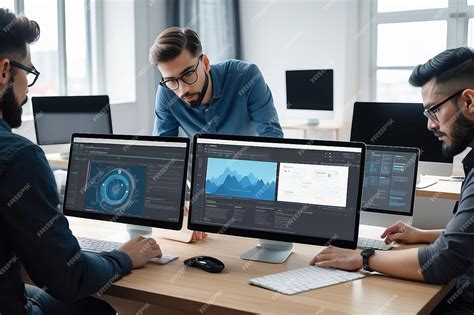 Panorama Shot Of Frontend Developer Team Brainstorming Ui And Ux